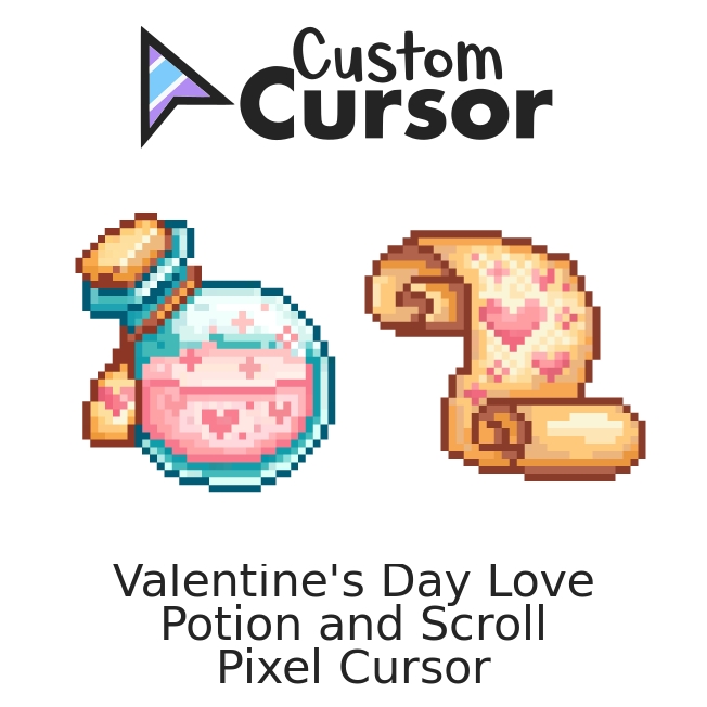 Valentine's Day Love Potion and Scroll Pixel cursor – Custom Cursor