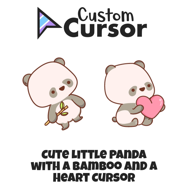 Cute Little Panda with a Bamboo and a Heart cursor – Custom Cursor