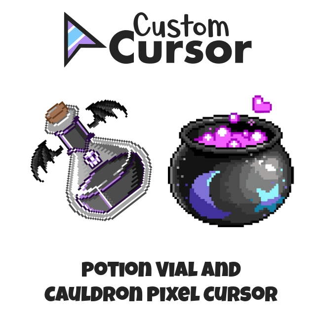 Witch’s Potion Vial and Magic Brew Cauldron Pixel cursor – Custom Cursor