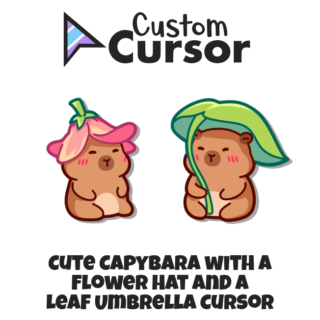 Cute Capybara with a Flower Hat and a Leaf Umbrella cursor – Custom Cursor